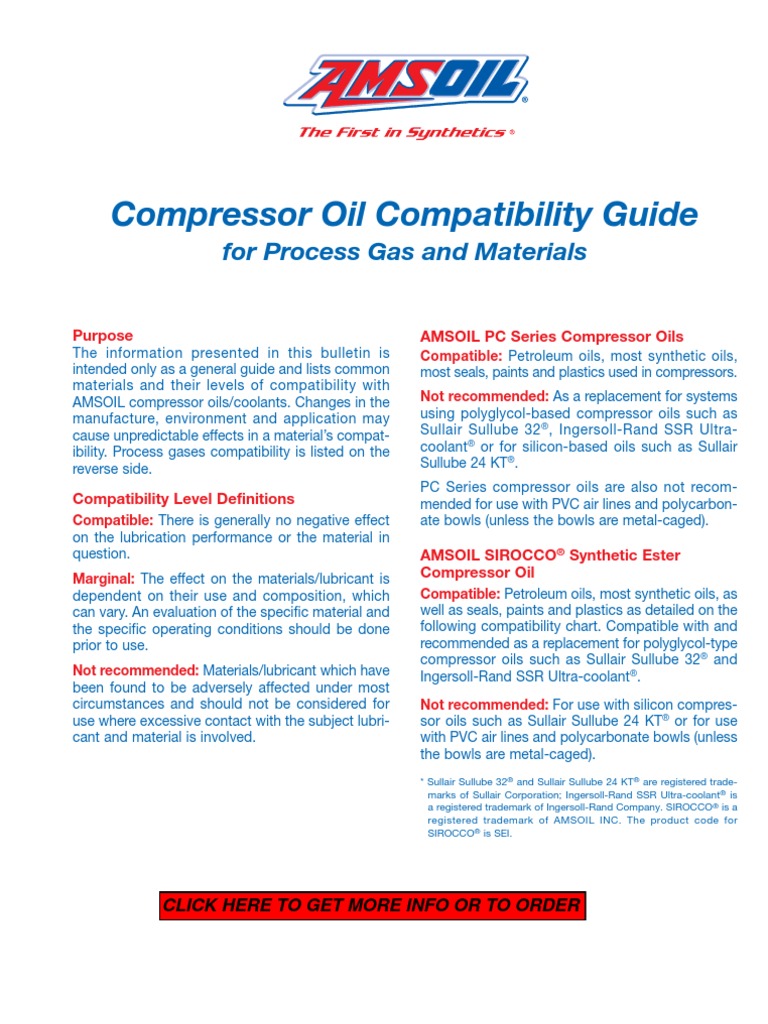 Compressor Oil Compatibility Guide: For Process Gas and Materials | PDF ...