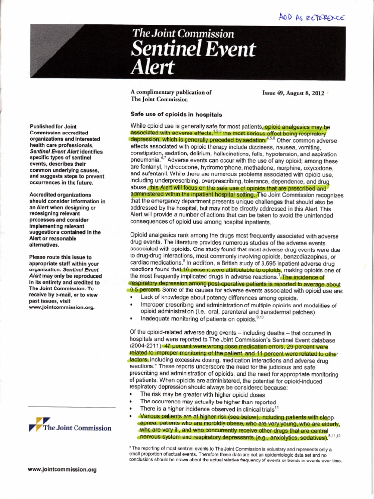 joint commission sentinel event alert 8 8 12 | Opioid | Pain Management