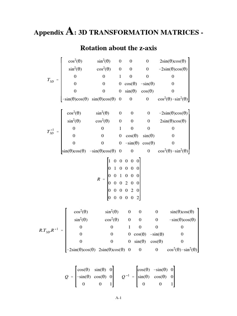 3d Transformation Matrices Pdf Matrix Mathematics Cartesian