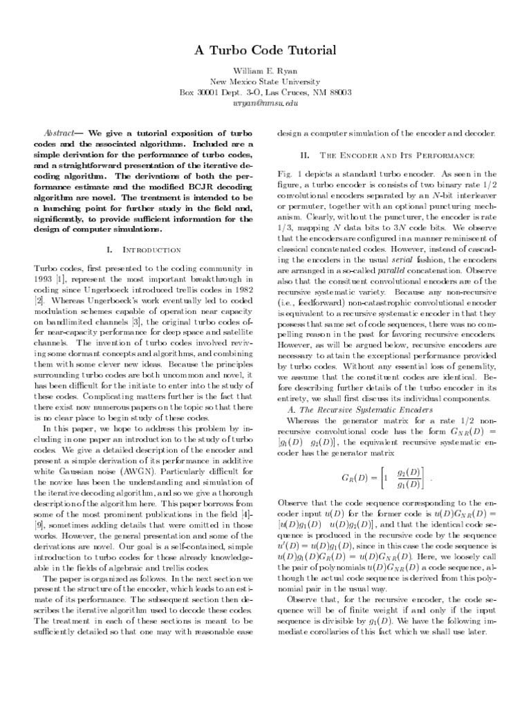 A Turbo Code Tutorial | PDF | Forward Error Correction | Discrete Mathematics
