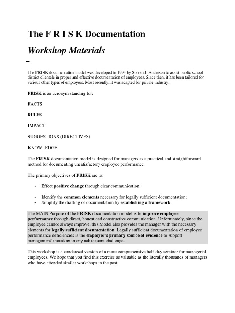Rv-Unsatisfactory Employee Performance Document-Frisk | PDF | Security Guard | Employment