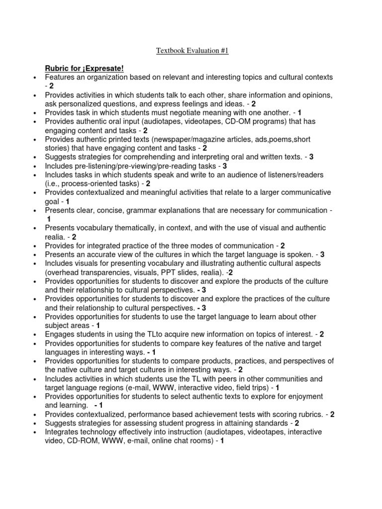 Expresate Textbook Evaluation | PDF | Textbook | Second Language