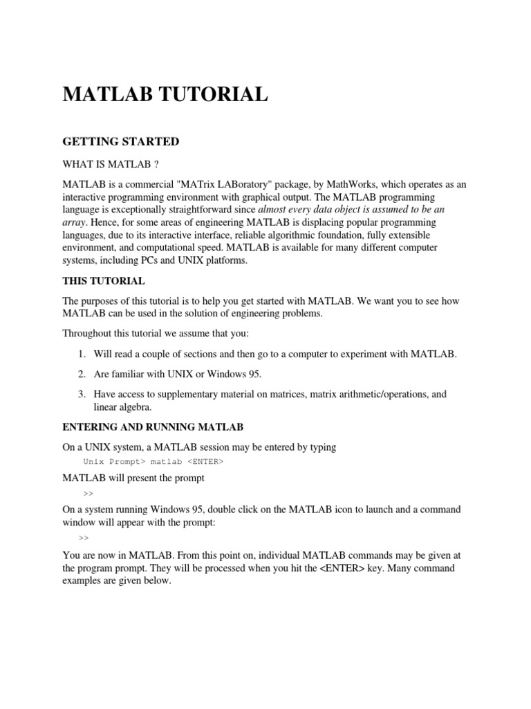 Matlab Tutorial: Getting Started | PDF | Technology & Engineering