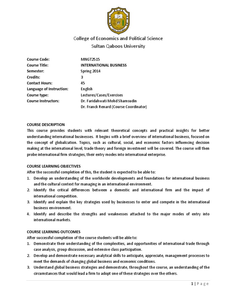 MNGT2515 International Business_Course Outline_Spring 2014 | Strategic ...