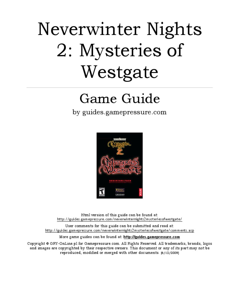 Neverwinter Nights 2 Mysteries Of Westgate Game Guide Pdf Leisure