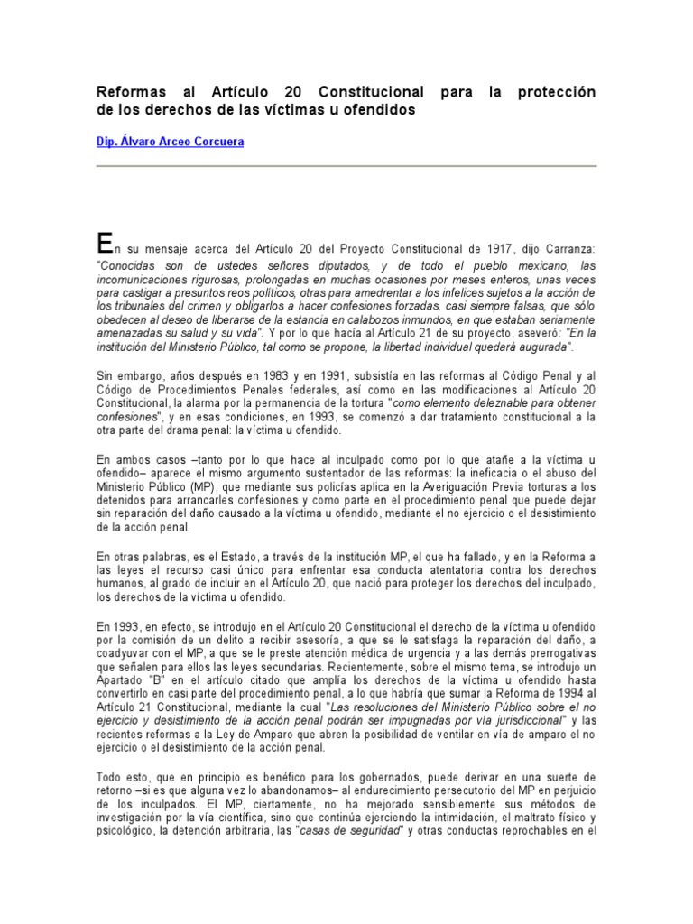 Reformas Al Artículo 20 Constitucional para La Protección | PDF ...