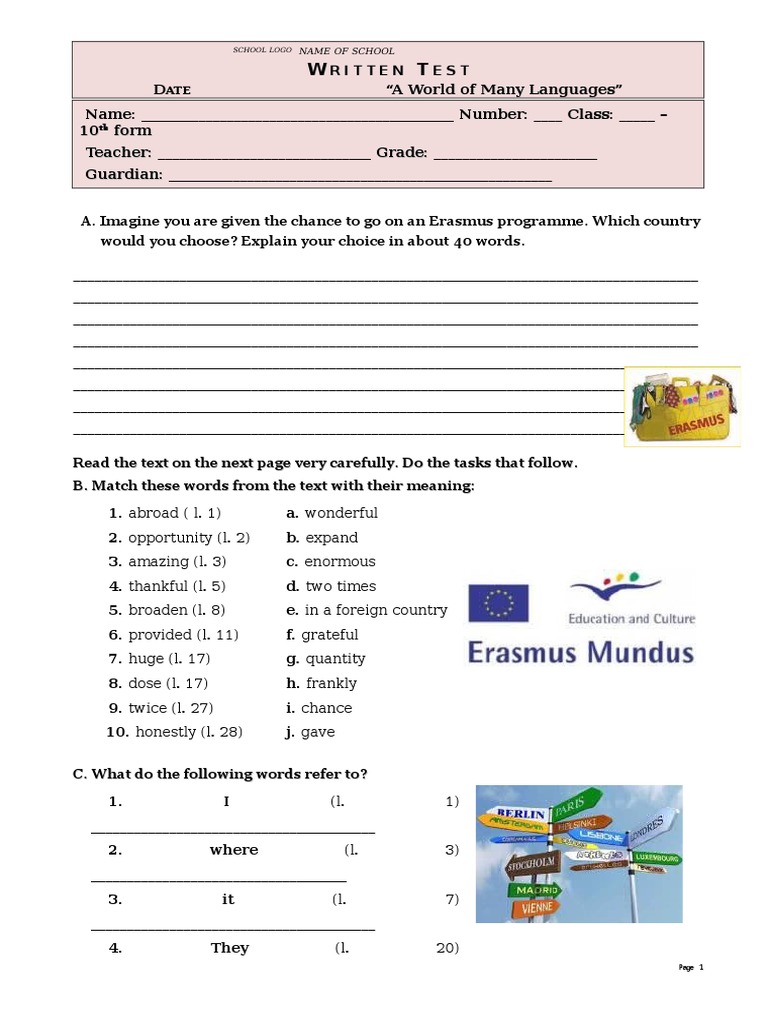 Test Erasmus 10form | Download Free PDF | Sweden | Finland