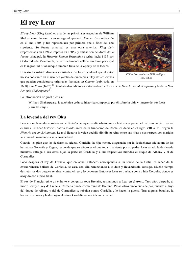 El Rey Lear | PDF | Rey Lear | Tragedias de Shakespeare