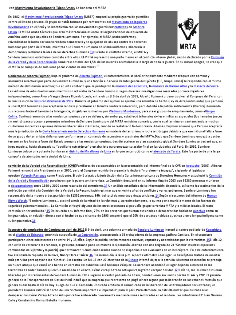 Edit Movimiento Revolucionario Túpac Amaru La Bandera Del MRTA | PDF | Derecho penal ...