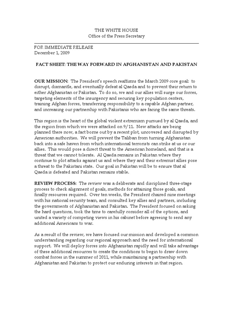 White House Afghanistan Fact Sheet | PDF | Afghanistan | International ...