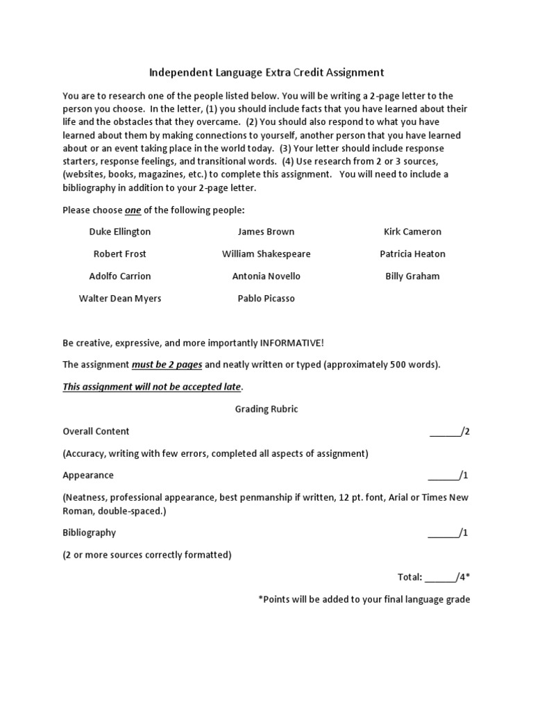 Independent Language Extra Credit | PDF