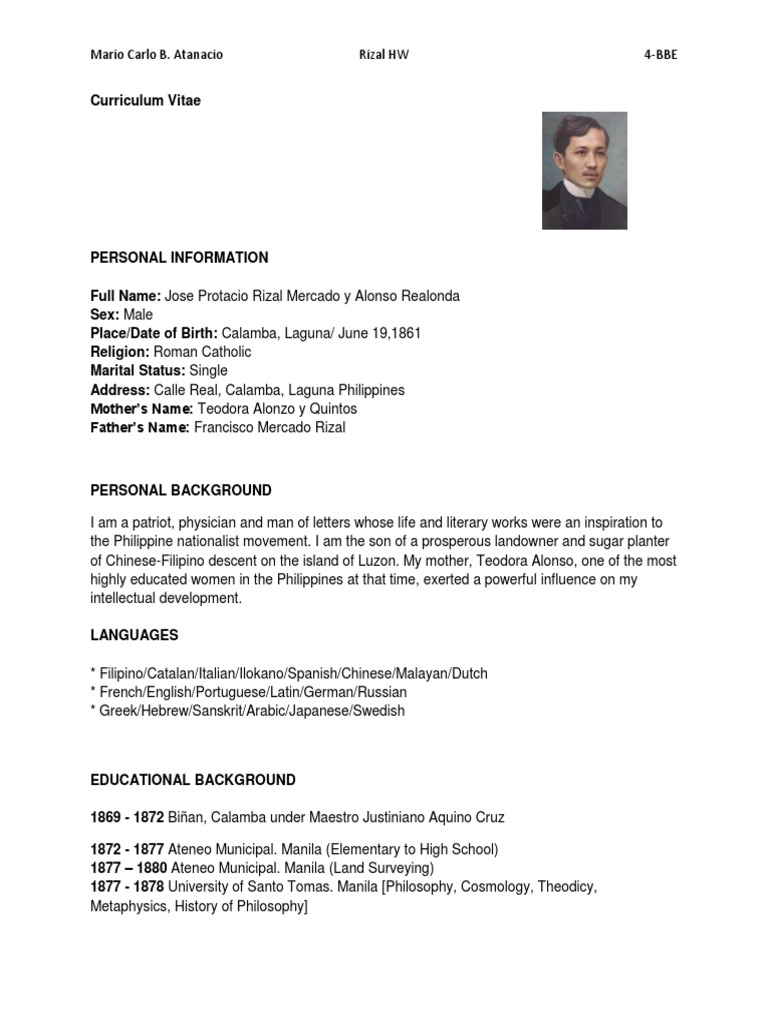 Curriculum Vitae Rizal | PDF | Manila | Philippines