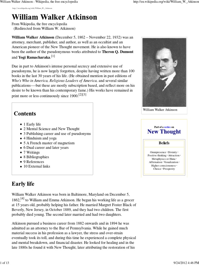 William Walker Atkinson - Wikipedia | PDF | William Walker Atkinson ...