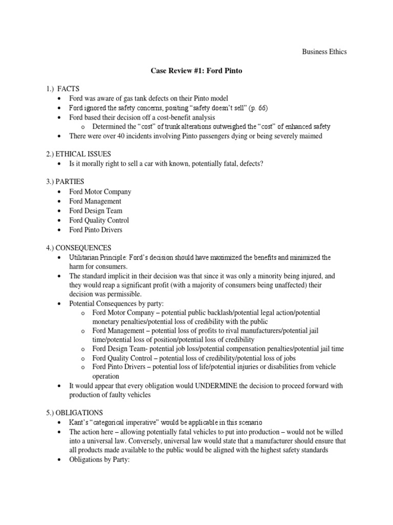 Ford Pinto Case Review | Download Free PDF | Ford Motor Company | Safety