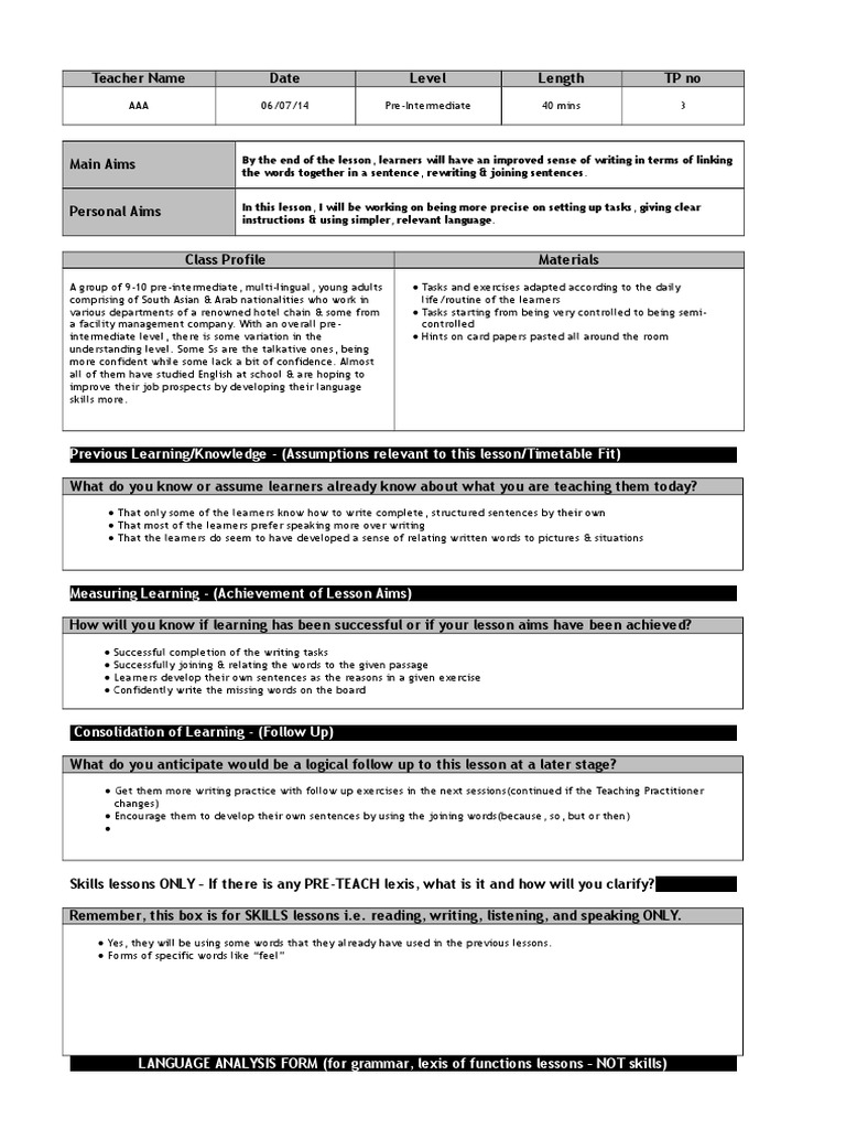 CELTA Lesson Plan Syntax Grammar