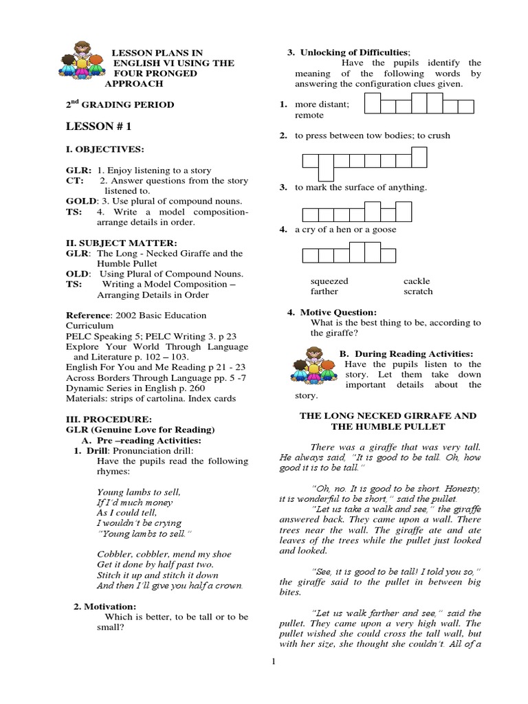 English Lesson Plans: Four-Pronged Approach | PDF | Pupa | Noun