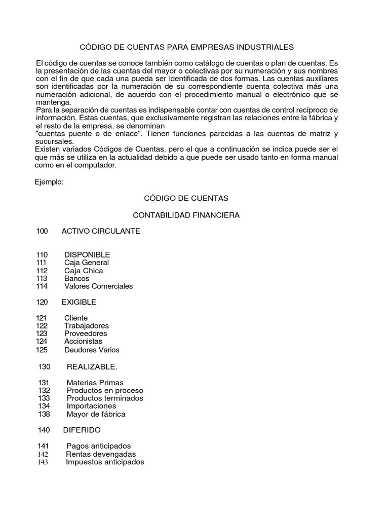 Código de Cuentas Para Empresas Industriales | Contabilidad | Corporaciones
