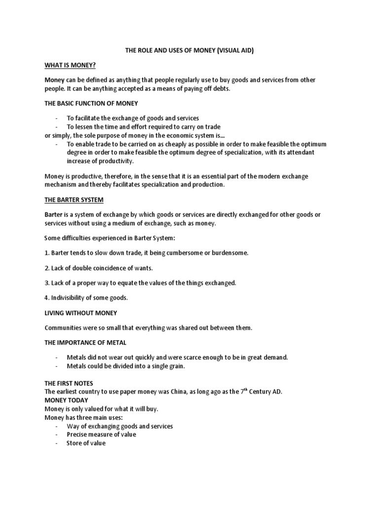The Role and Uses of Money | PDF | Coins | Value (Economics)