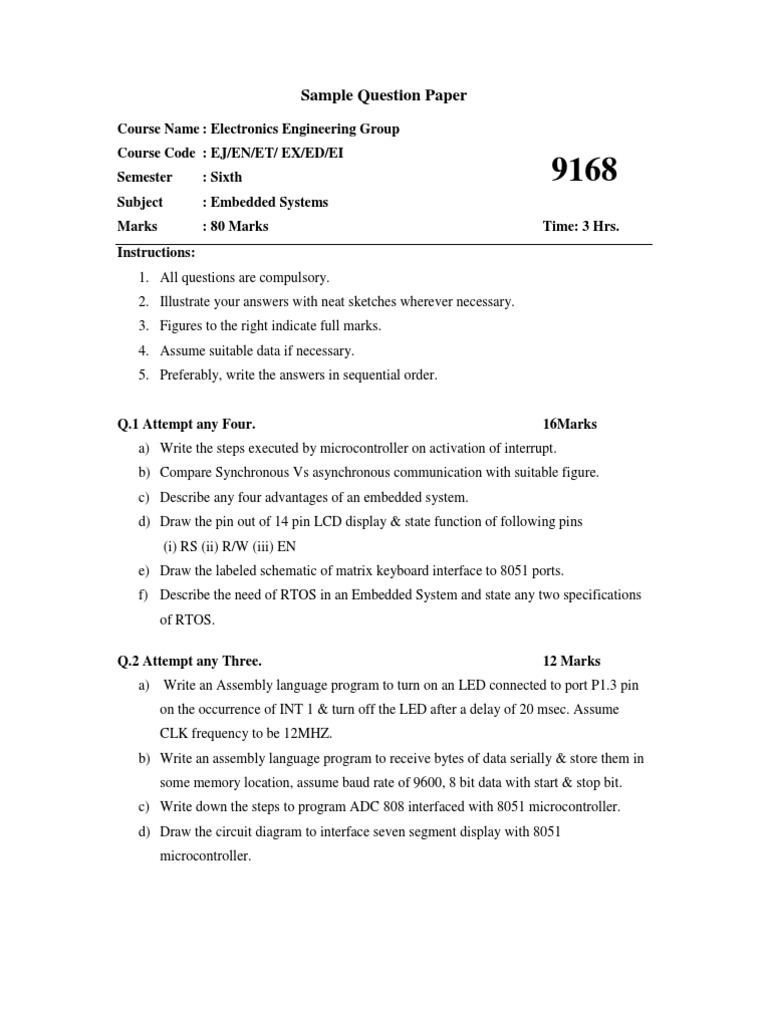 Embedded Systems Diploma Question Paper | PDF | Embedded System ...