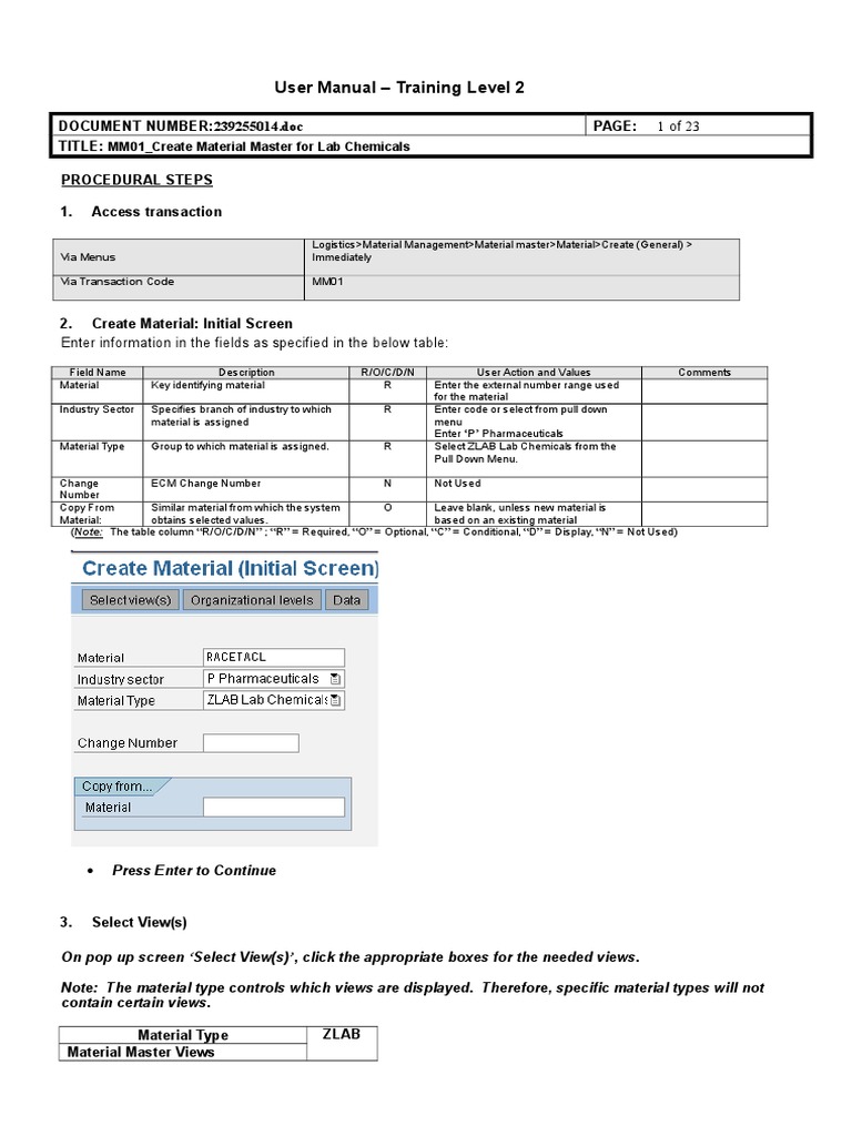 SAP MM01 Create Material Master For Lab Chemicals | PDF | Unrest | Business