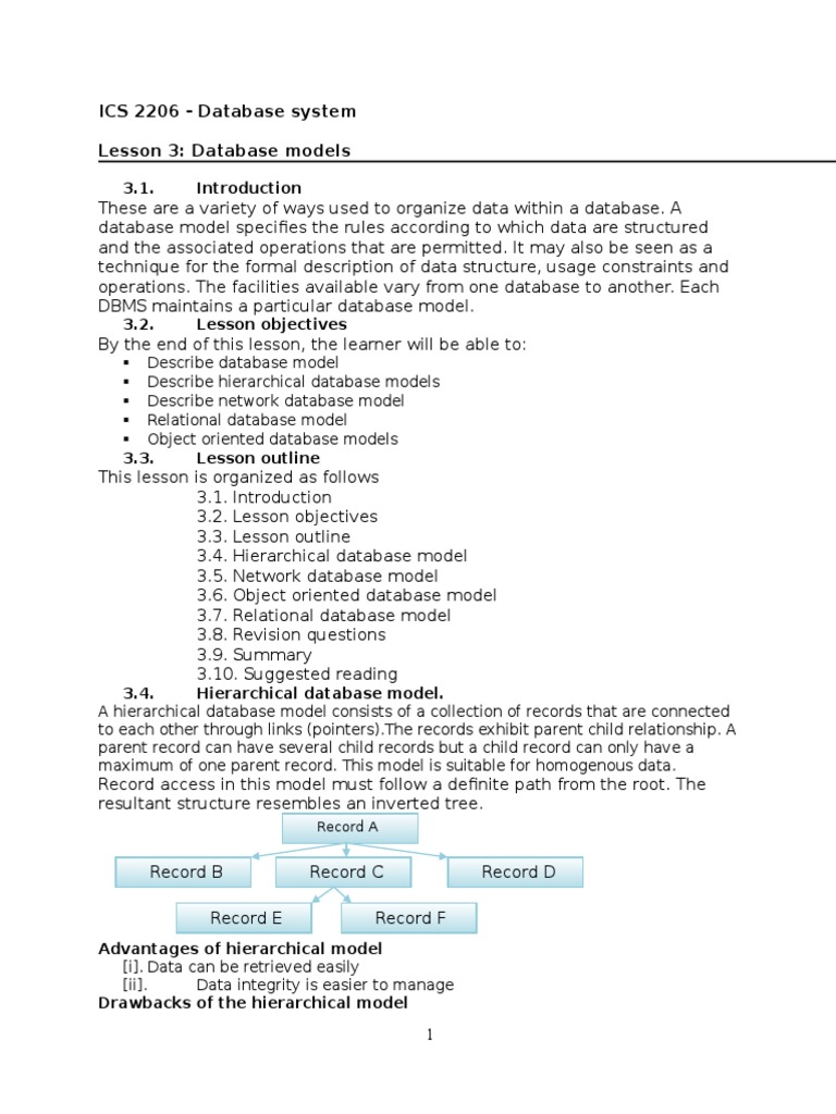 ICS 2206 Database System Juja | PDF | Data Model | Databases