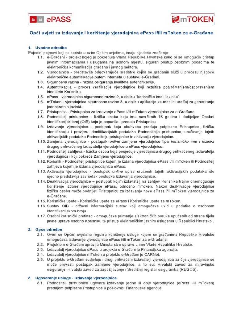 Epass Opci Uvjeti | PDF