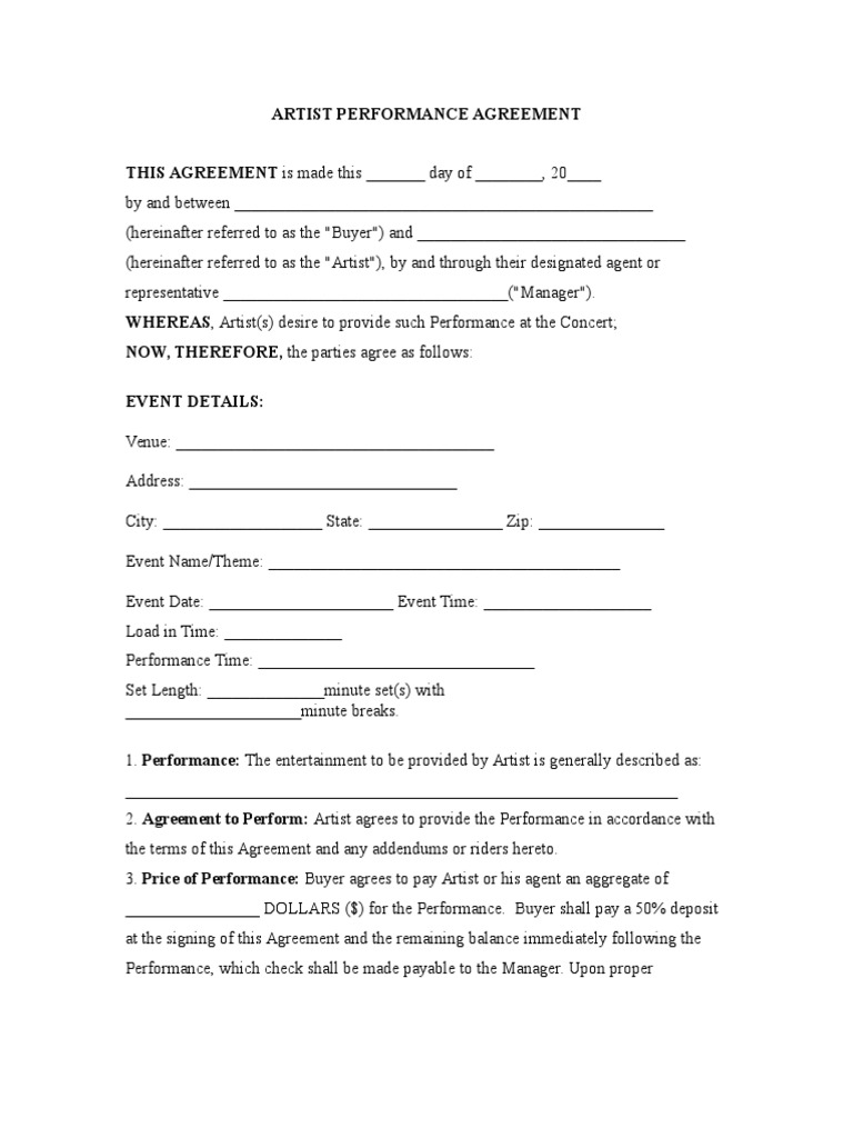 Artist Performance Agreement | Download Free PDF | Business