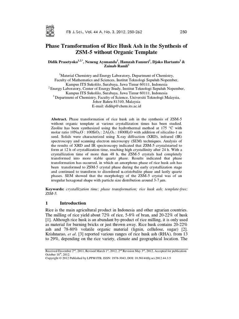 Phase Transformation of Rice Husk Ash in The Synthesis of ZSM-5 Without ...