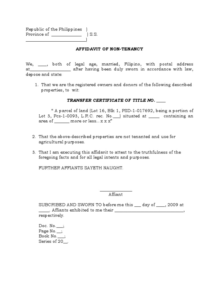 Aff of Non Tenancy Sample | PDF | Law