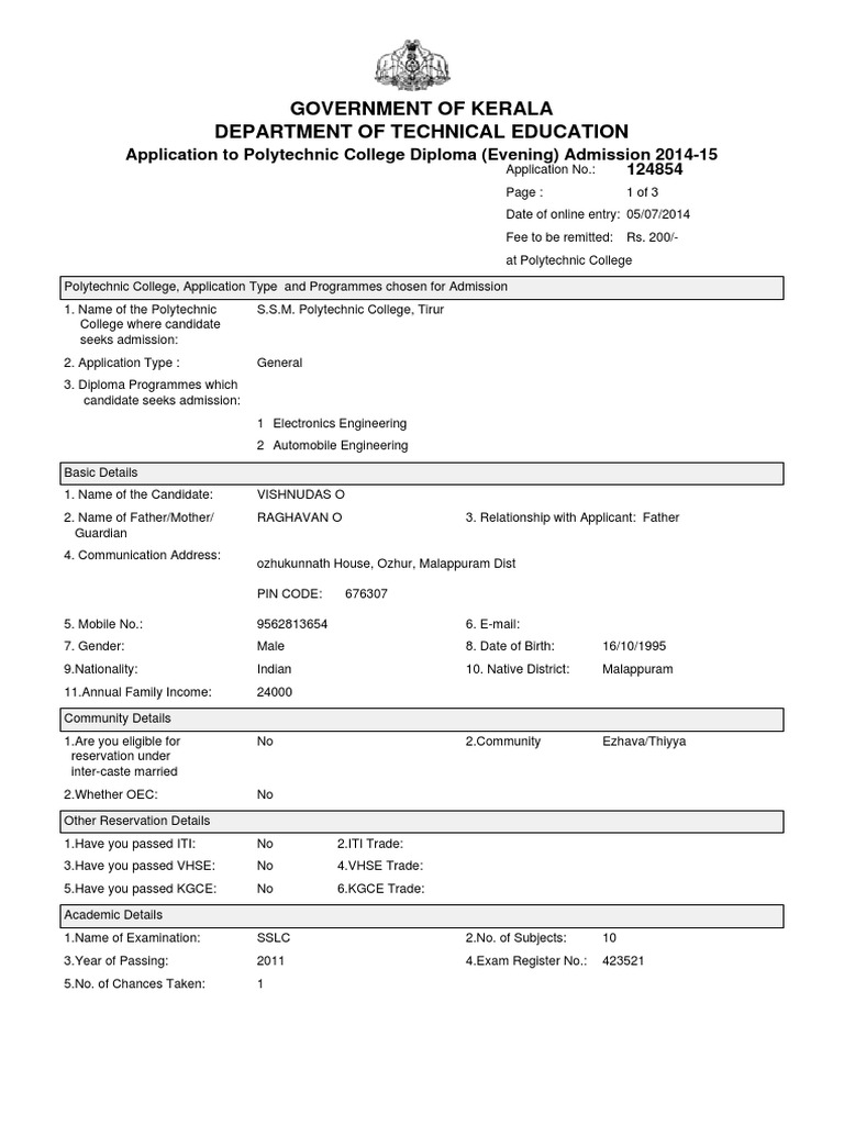 Government of Kerala Department of Technical Education | PDF | University And College Admission ...