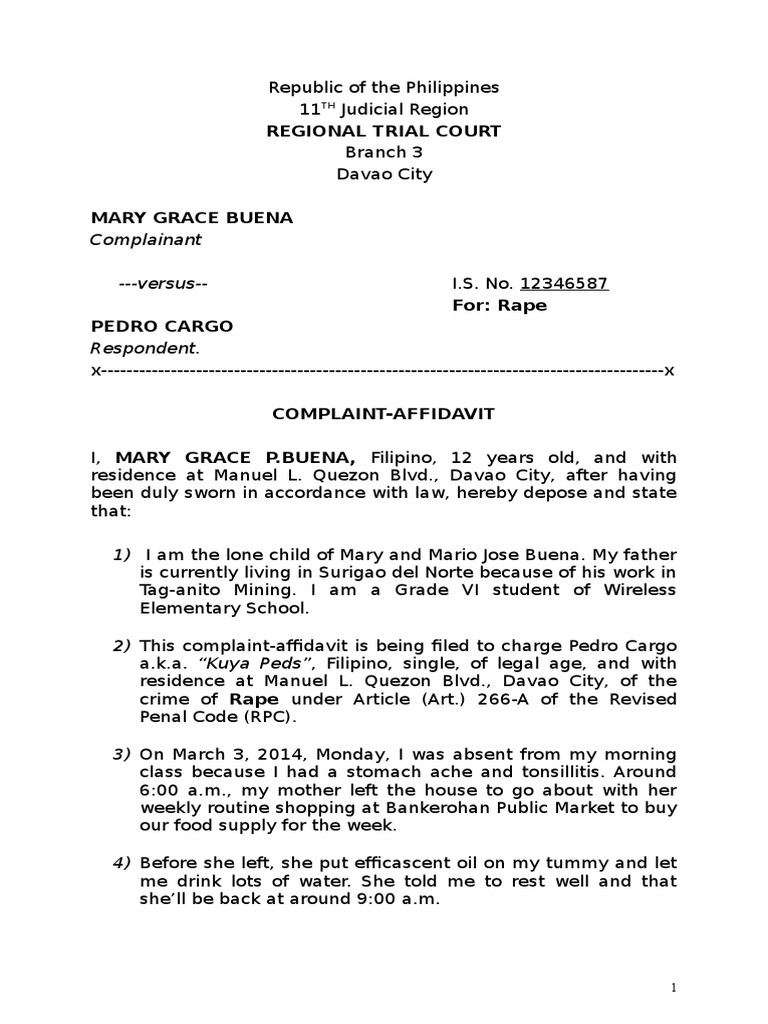 Rape Complaint by Mary Grace Buena | PDF | Government | Justice