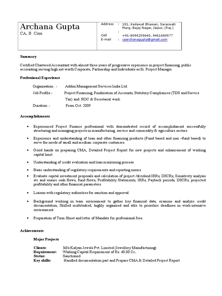 CV CA Archana Gupta | PDF | Money | Accounting