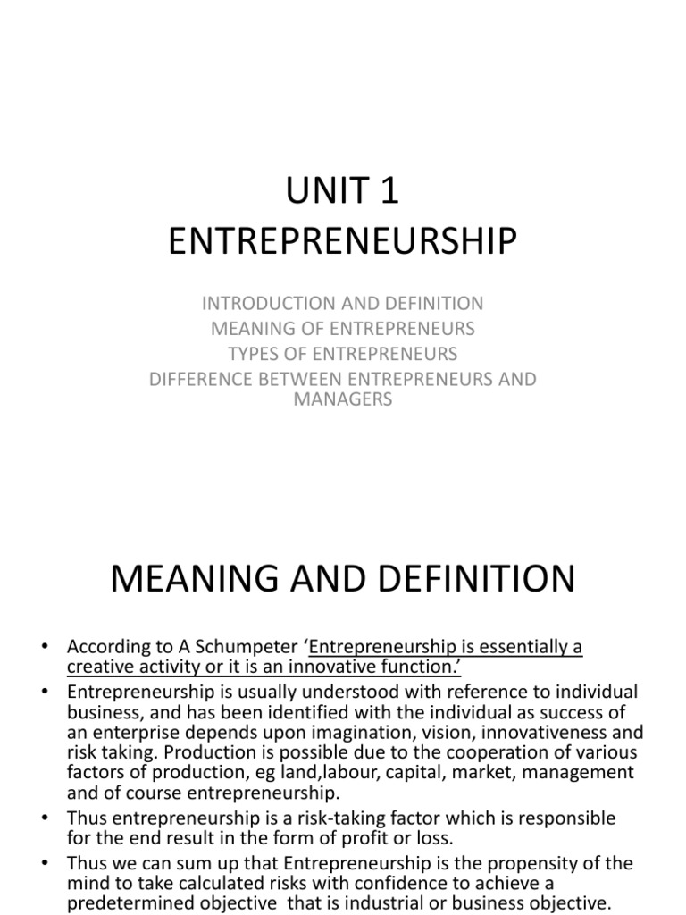Unit 1 Theories of Entrepreneurship | Entrepreneurship | Innovation