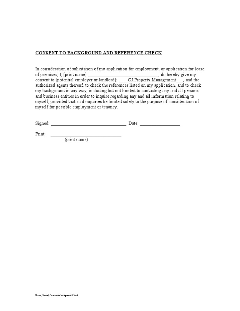 Consent for Background Check Form | PDF | Finance & Money Management | Law