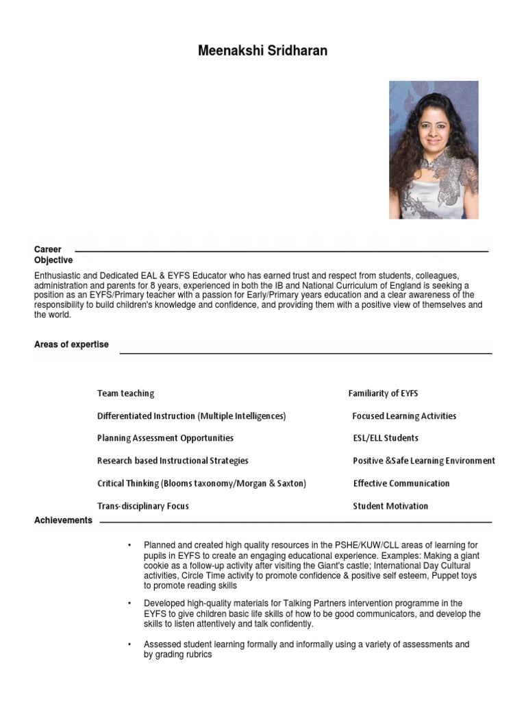 Meenakshi - Sridharan - CV - 2014 Linkedin | PDF | English As A Second Or Foreign Language ...