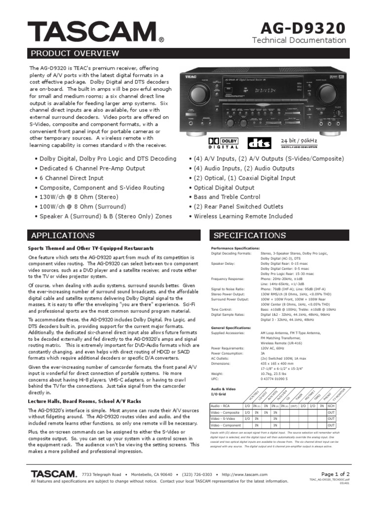Teac Ag d9320 | PDF | Video | Consumer Electronics