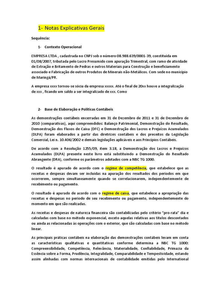Notas explicativas gerais e demonstrações contábeis | PDF | Relatório ...
