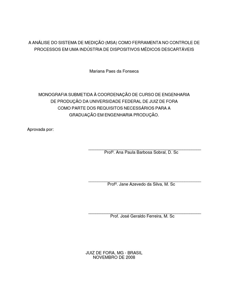 TCC - Msa | PDF | Medição | Qualidade (negócios)