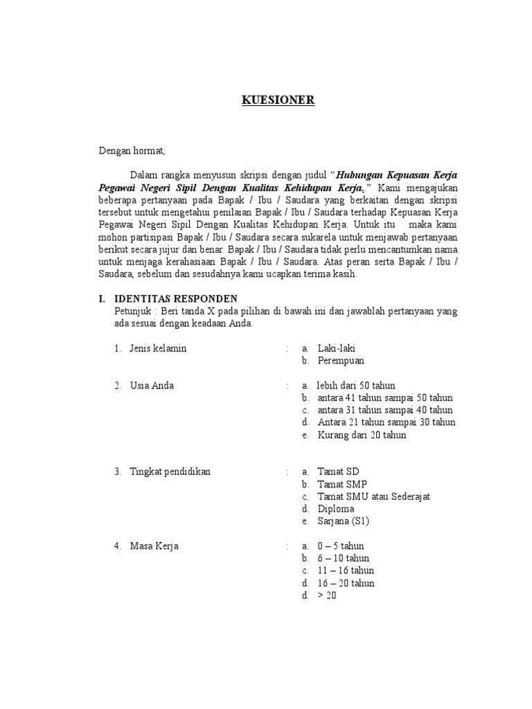 Kuesioner Pra Survey | PDF