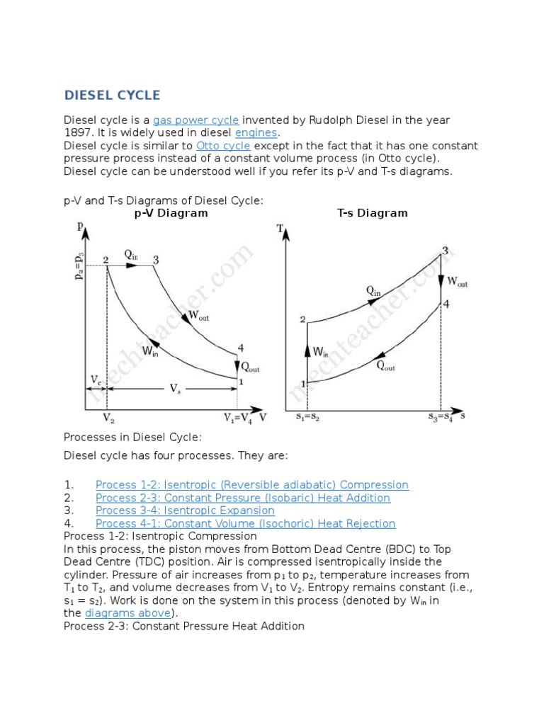 Diesel Cycle: P-V Diagram T-S Diagram | PDF | Heat | Building Engineering