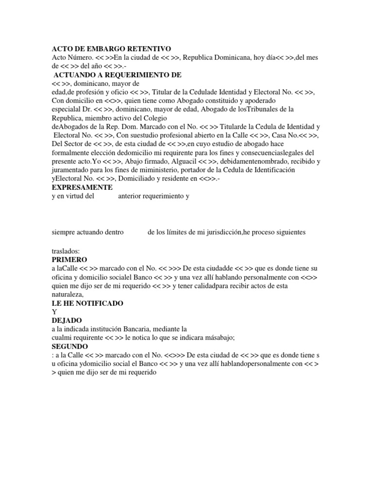 Acto de Embargo Retentivo | PDF | República Dominicana | Bancos