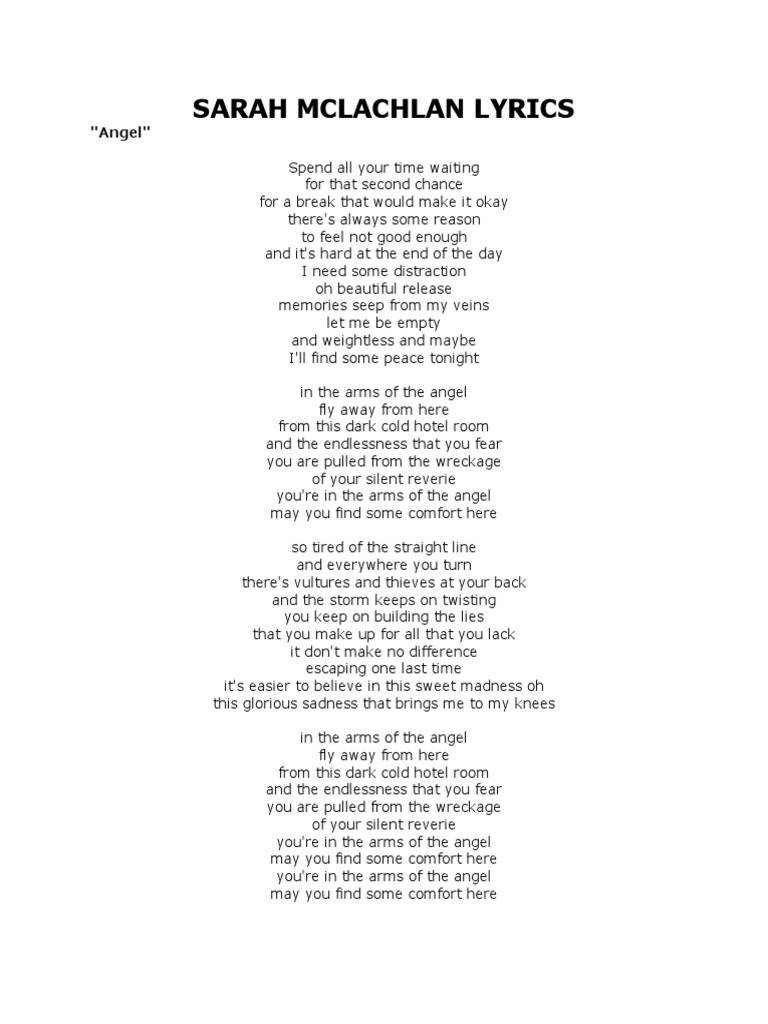 Sarah Mclachlan Lyrics: "Angel" | PDF | Poetry | General Fiction