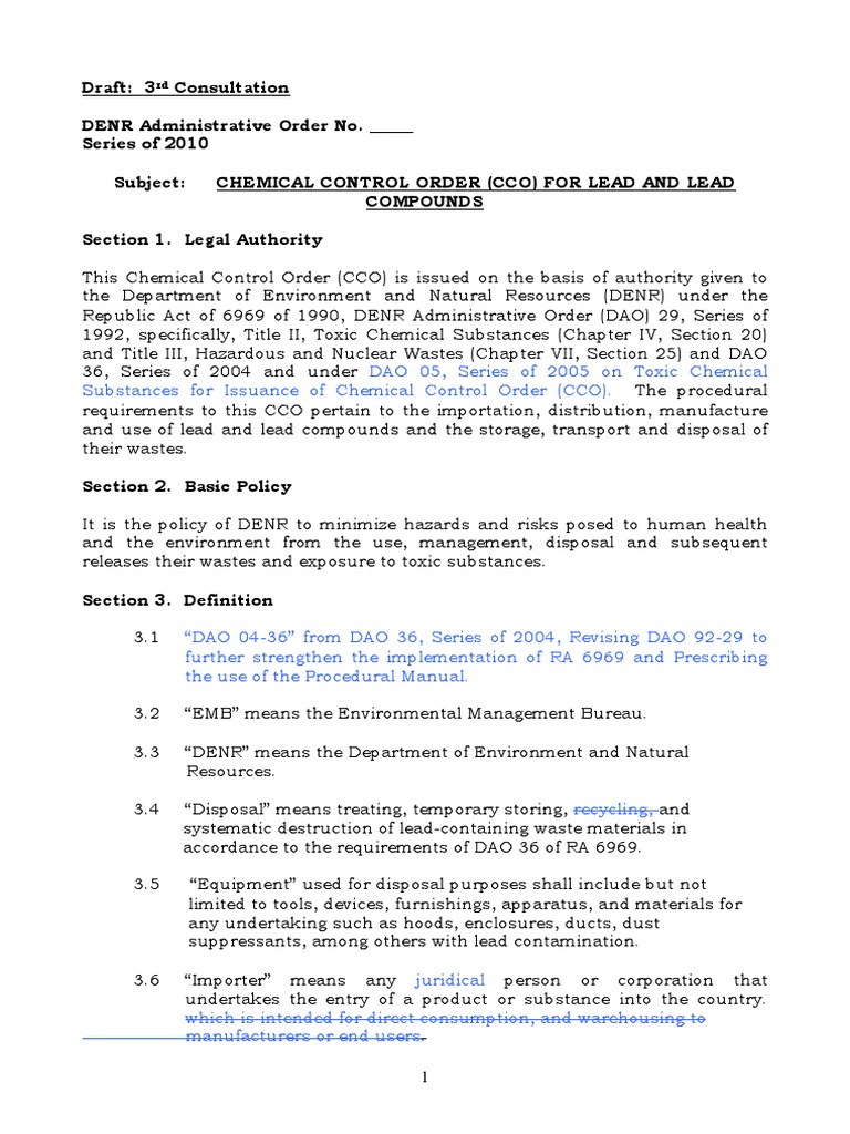 3rd Draft DENR Administrative Order-CCO For Lead - 11-17-10 | PDF ...