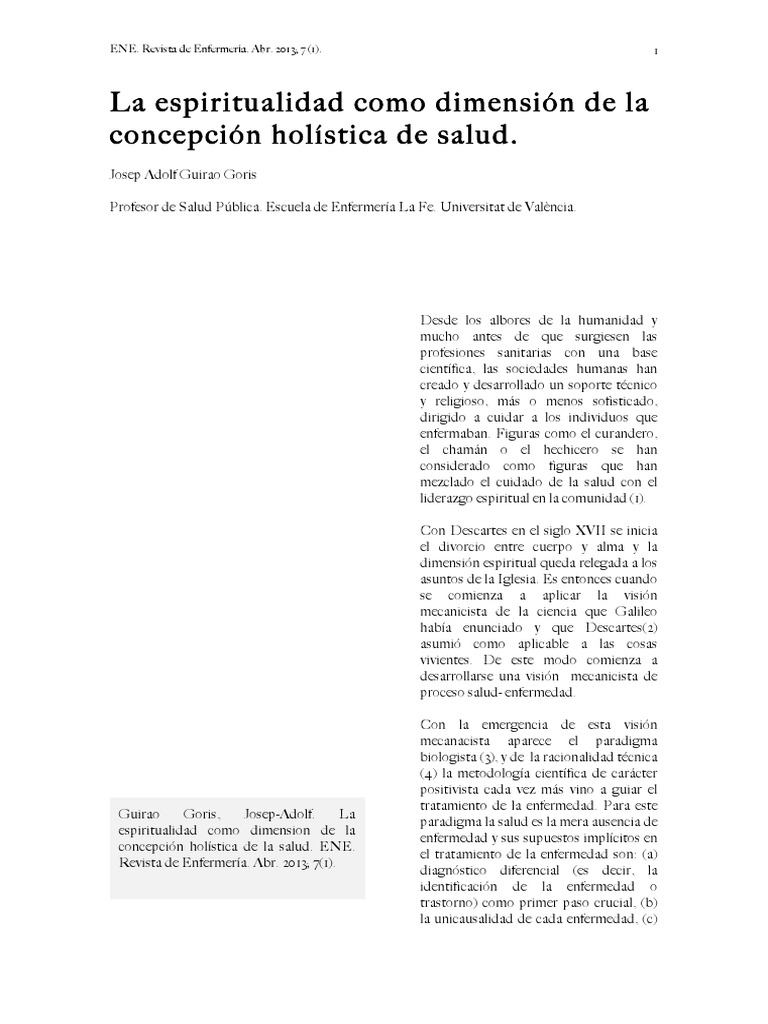 La Espiritualidad Como Dimensión de La Concepción Holística de Salud ...