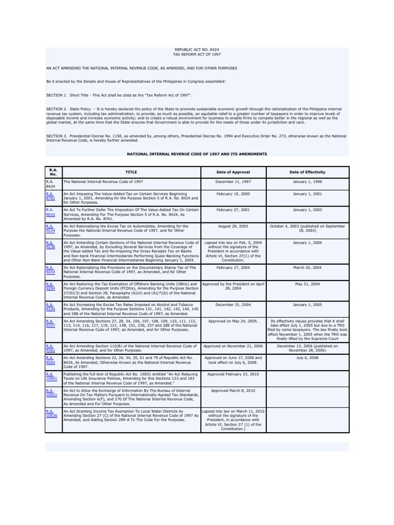 NIRC Table of Amendments | PDF | Internal Revenue Service | Internal ...