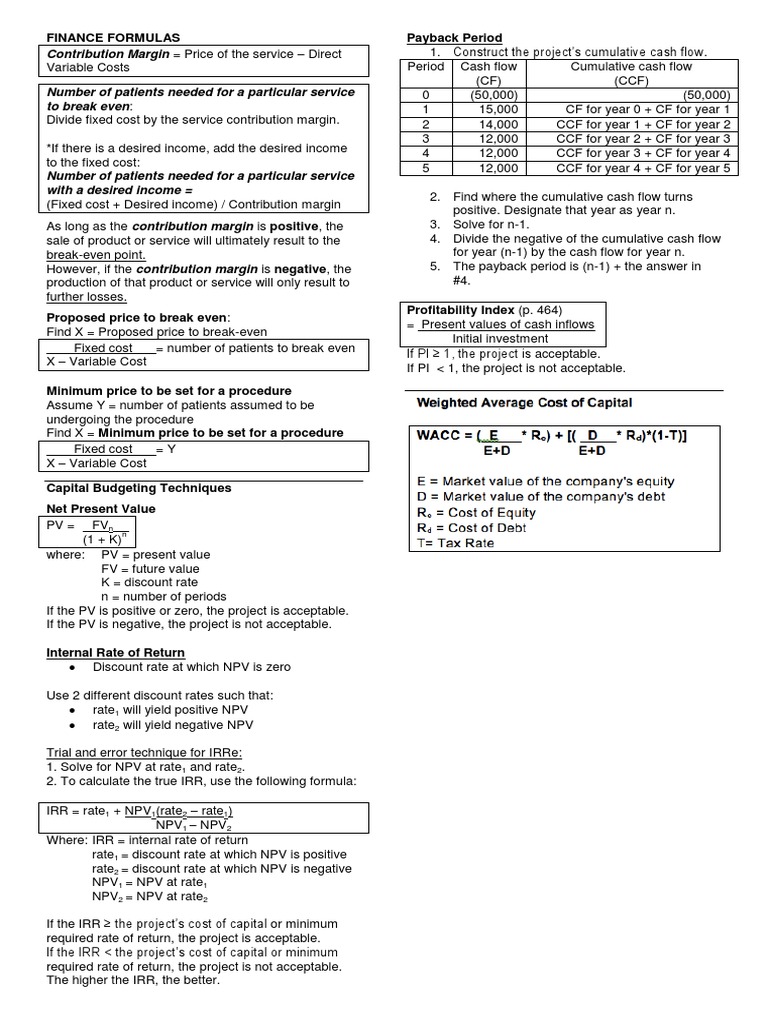 Finance Formulas Break-Even Analysis NPV IRR | PDF | Net Present Value ...