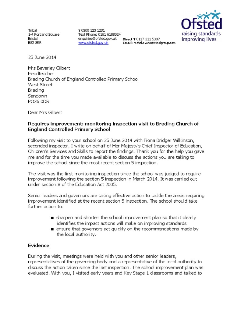 Brading Primary School, Isle of Wight. Ofsted Monitoring Report | PDF ...