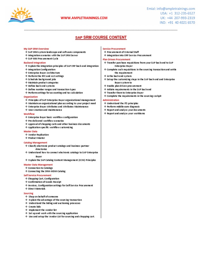 SAP SRM Course Curriculum | PDF | Sap Se | Procurement