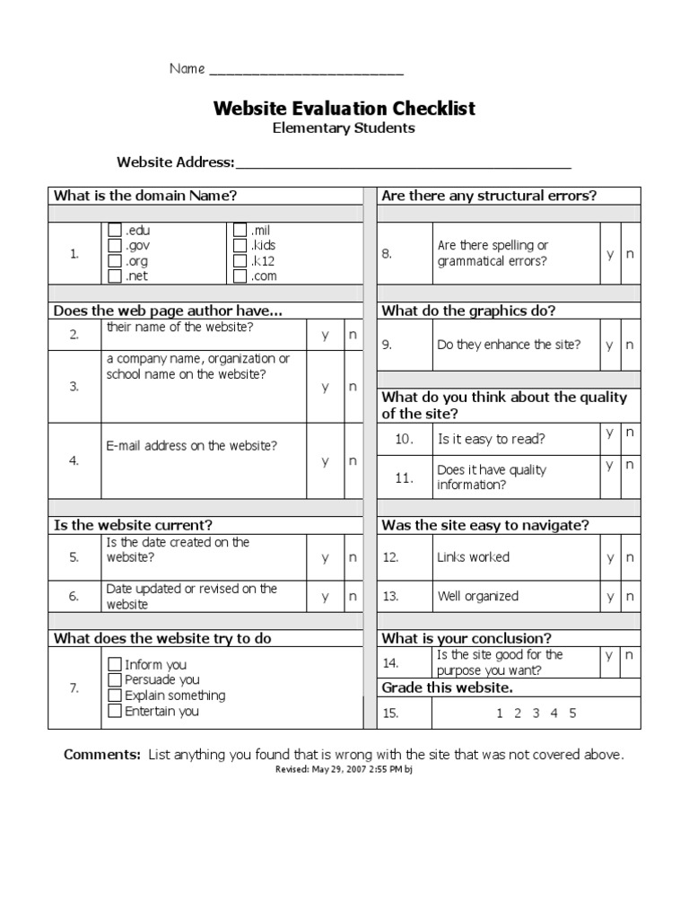 Website Evaluation Checklist for Students | PDF