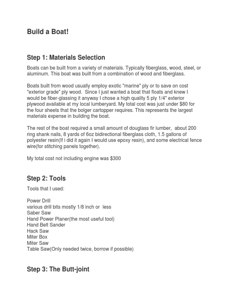 Build A Boat!: Step 1: Materials Selection | PDF | Fiberglass | Plywood